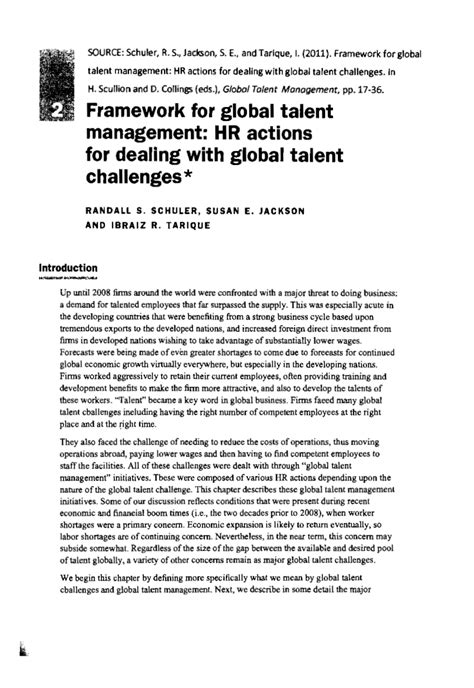 Pdf Framework For Global Talent Management Hr Actions For Dealing