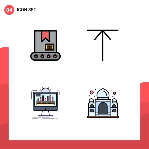 Mobile Interface Filledline Flat Color Set Of 4 Pictograms Of Bulldozer Monitoring Arrow