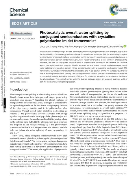 Pdf Photocatalytic Overall Water Splitting By Conjugated
