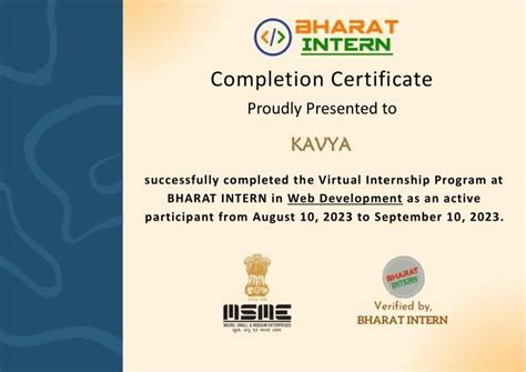 Kavya Hiremath On Linkedin Bharatintern Webdevelopment Internship