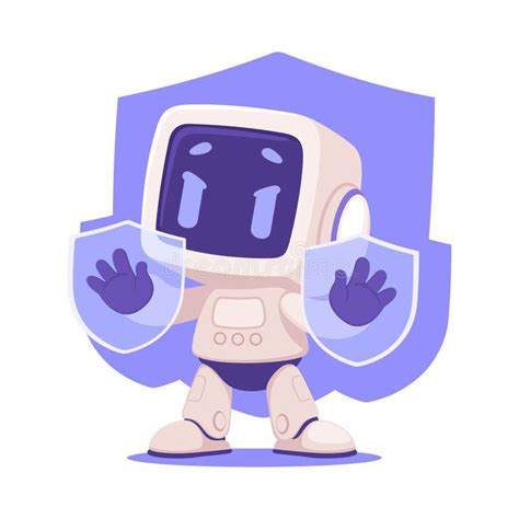 robot character with shield as smart android assistant machine vector