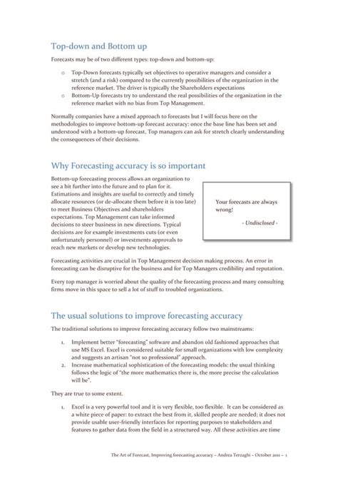 The Art Of Forecast Improving Forecasting Accuracy Pdf Business