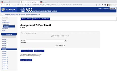 Solved Assignment 7 Problem 6 1 Point Find The Laplace
