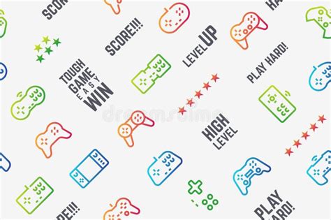 Gamepad Pattern Seamless Texture With Console Videogame Controllers And Game Slogans Vector
