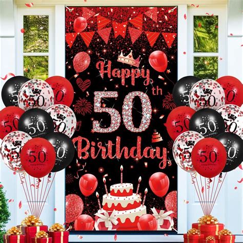 Red 50th Birthday Party Decorations Red And Black Balloons Banner