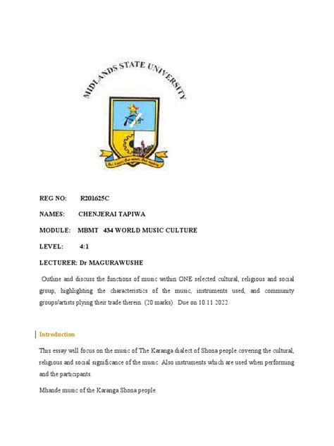 The Sacred And Social Significance Of Music Among The Karanga Shona People A Focus On Mhande