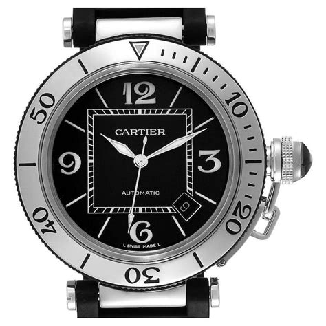 Cartier Pasha Seatimer Black Rubber Strap Steel Mens Watch W31077u2 Box