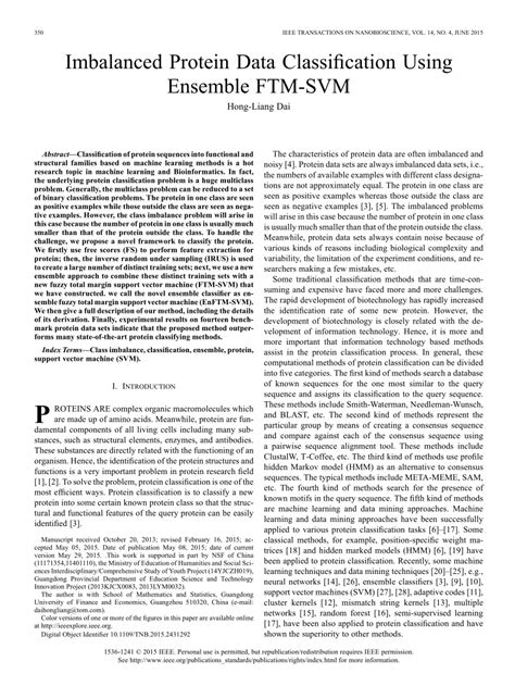 Pdf Imbalanced Protein Data Classification Using Ensemble Ftm Svm