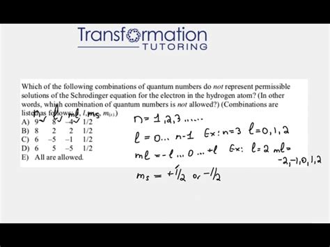 which combination of quantum numbers is not allowed