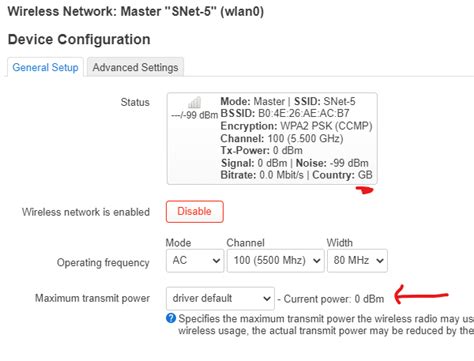 non default country code after reboot transmit power driver default 0 dbm installing and