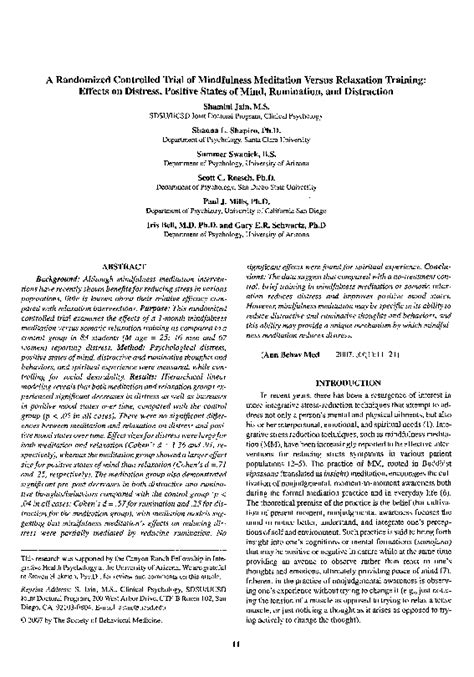 Pdf A Randomized Controlled Trial Of Mindfulness Meditation Versus Relaxation Training