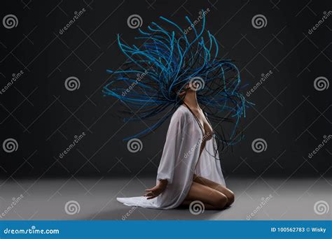Woman With African Braids Sitting On Knees Topless Stock Image Image