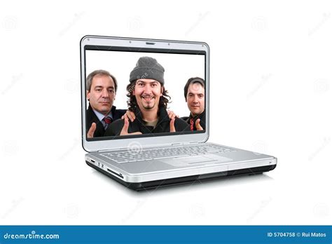 Laptop Computer With Men With Thumbs Up Stock Photo Image Of Business Open