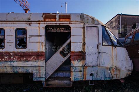 Old Abandoned Broken High Speed Train On Railway Stock Image Image Of