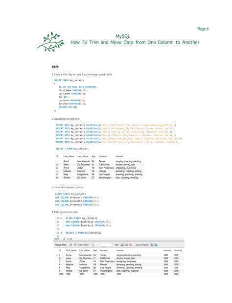 Mysql How To Trim And Transfer Data From One Column To Another And Move And Rename Column Docsity