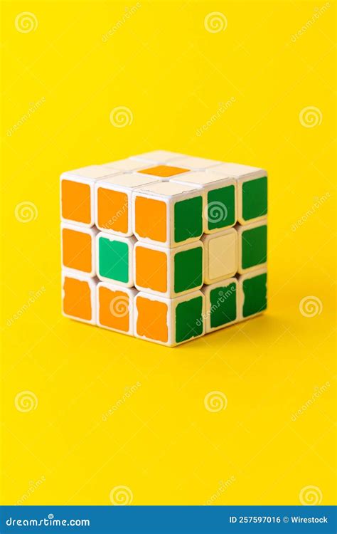 3x3 Rubik S Cube Isolated On Yellow Background 3 By 3 Logic Puzzle With Box Pattern Editorial