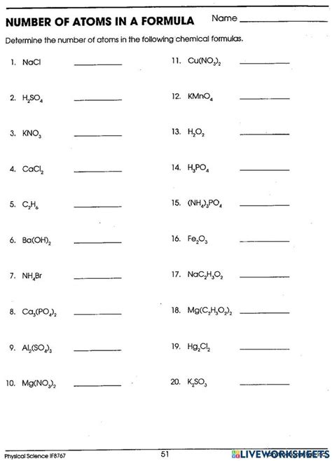 Chemical Formula Worksheet For Balancing Protons