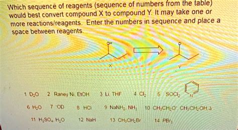 SOLVED: Which sequence of reagents (sequence of numbers from the table) would best convert ...