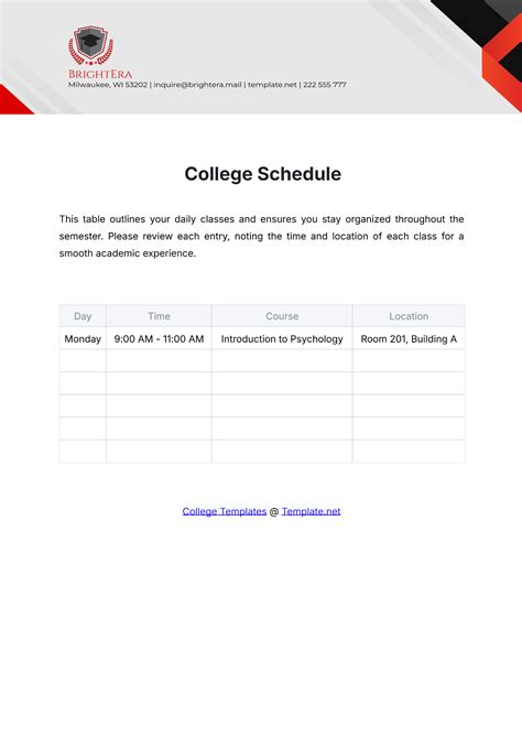 Free Class Schedule Templates Editable And Printable