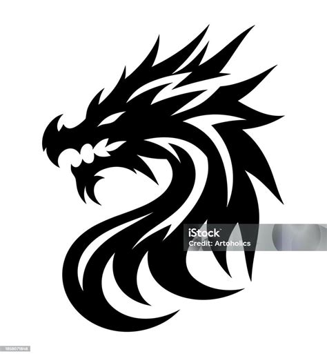 드래곤 얼굴 자동차 데칼 및 오토바이 스티커 벡터 일러스트 레이 션 드래곤 헤드 실루엣 문신과 에어 브러시 스텐실 Brand Name Video Game에 대한 스톡 벡터