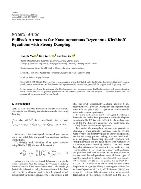 [pdf] Pullback Attractors For Nonautonomous Degenerate Kirchhoff Equations With Strong Damping