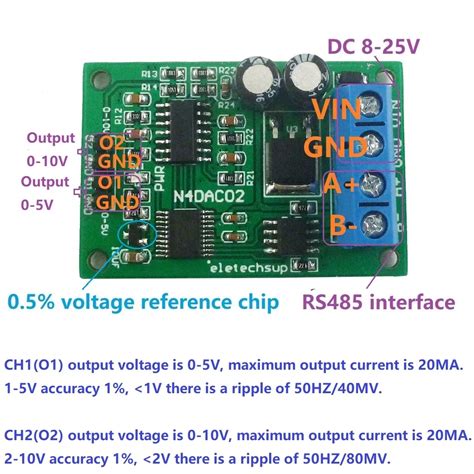 N4DAC02 2CH DC 12V 0 5V 0 10V Voltage Signal Generator DAC Converter Module RS485 Modbus RTU For