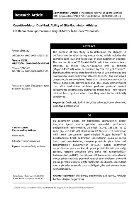 Pdf Cognitive Motor Dual Task Ability Of Elite Badminton Athletes