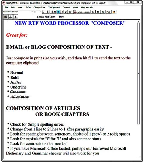 Rtf Word Processor Composer Rpsoft 2000 Software