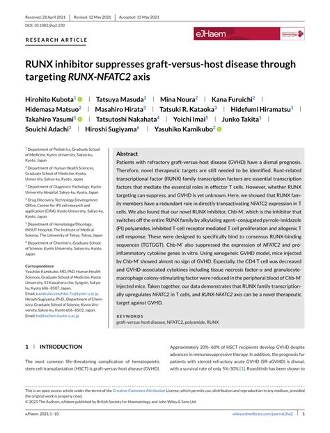 Pdf Runx Inhibitor Suppresses Graft‐versus‐host Disease Through