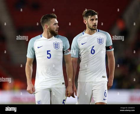 Englands Callum Chambers And Jack Stephens During The Under 21 International Friendly Match At