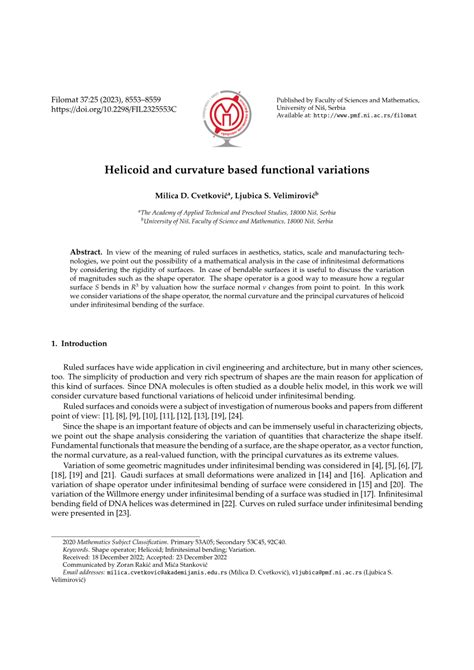 Pdf Helicoid And Curvature Based Functional Variations