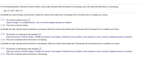 Solved For The Following Function Find A The Critical