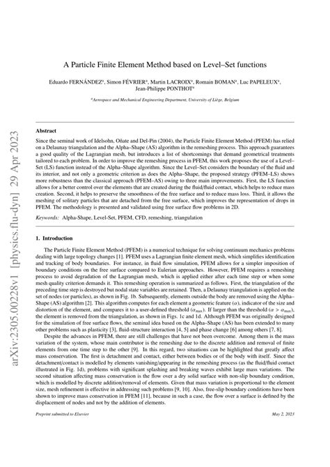 Pdf A Particle Finite Element Method Based On Level Set Functions
