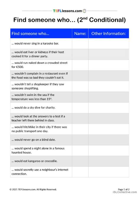 Find Someone Who Second Conditio Français Fle Fiches Pedagogiques Pdf And Doc