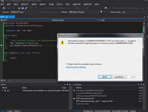 Exception During Connecting To Postgresql Database Using Wt C Library