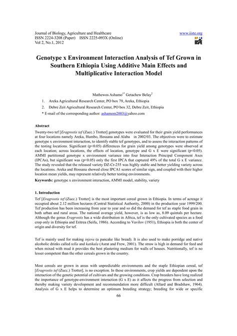 Genotype X Environment Interaction Analysis Of Tef Grown In Southern Ethiopia Using Additive