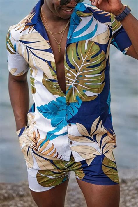 Broswear Hawaiian Banana Leaf Print Shirt And Short Co Ord Mens