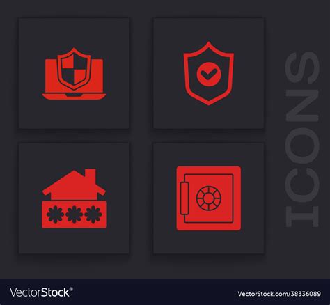 Set Safe Laptop Protected With Shield Shield Vector Image