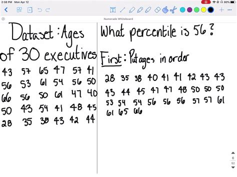 Finding A Percentile Use The Data Set Which Represents The Ages Of 30 Executives 43 57 65 47