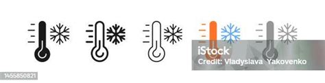눈송이 선 아이콘이 있는 온도계 다양한 수준의 온도 기후 조절 공기 따뜻함 추위 기상 조건 발열 질병 질병 측정 개념 벡터 선