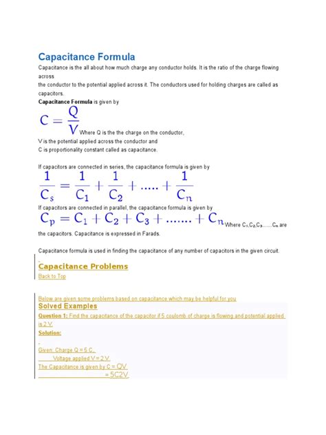 Capacitance Formula