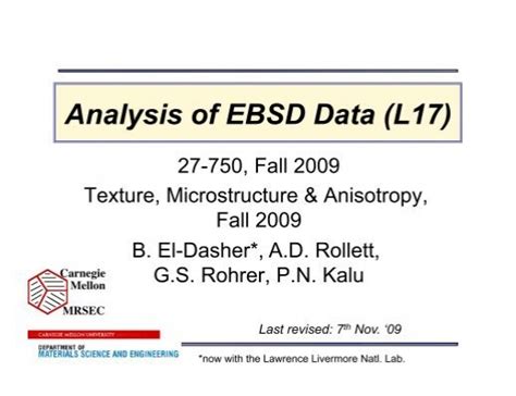 Analysis Of Ebsd Data L17 27 750 Fall