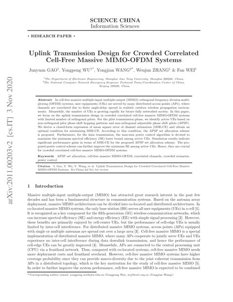 Pdf Uplink Transmission Design For Crowded Correlated Cell Free Massive Mimo Ofdm Systems