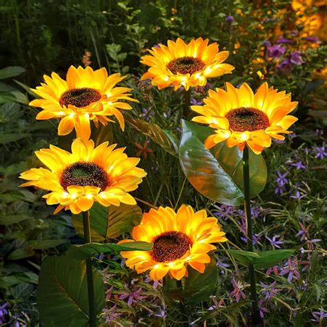 Lámpara Solar Led En Forma De Girasol Luz Impermeable Para Jardín