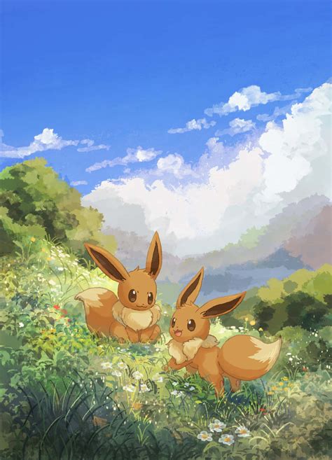 Download Eevee Pair In Sunny Meadow Artwork  Wallpaper