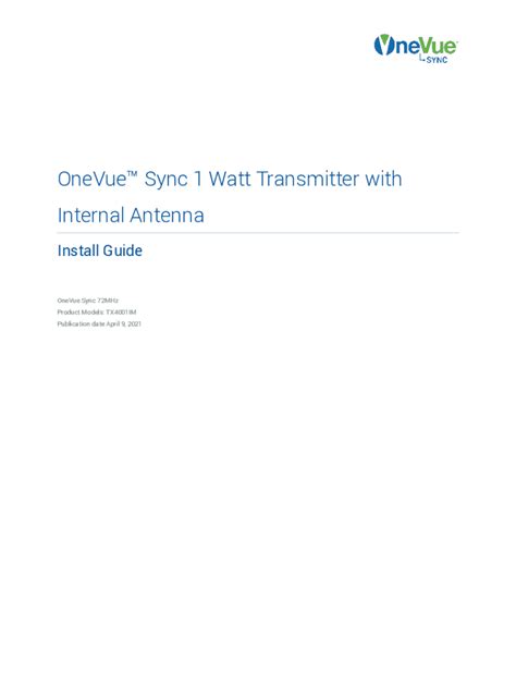 Fillable Online Onevue Sync 1 Watt Transmitter With Internal Antenna