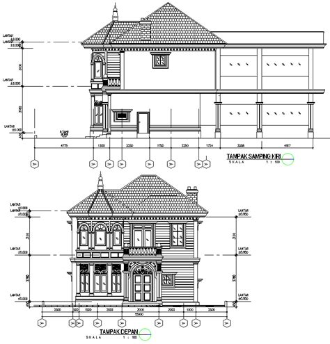 2d House Front View Elevation In Autocad Dwg Format