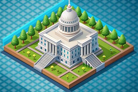 Isometric Government Capitol Or Bank Building Design Premium Ai Generated Image