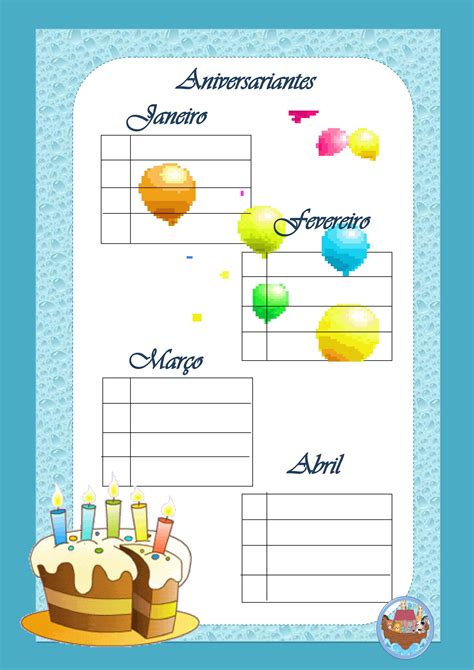 Imagem 23 Aluno On Calendário de aniversário Quadro de