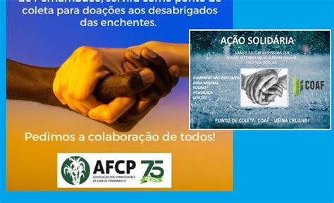 Afcp E Usina Coaf Pedem Doação Para Vítimas Das Enchentes Em Pe Afcp